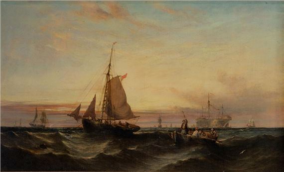 William Calcott Knell | Fishing boats at sea | MutualArt