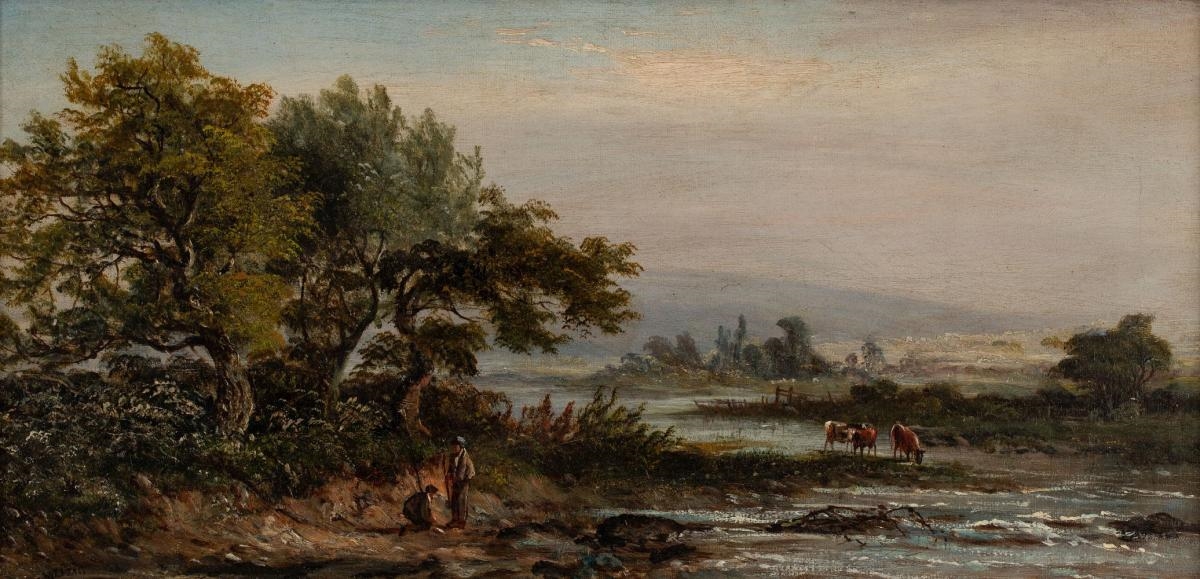 William Westall | River landscape on a summer's day with figures and ...