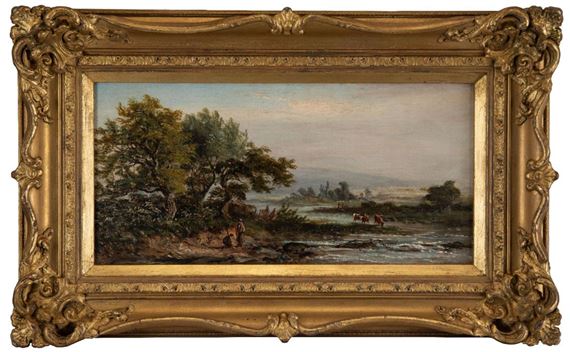 William Westall | River landscape on a summer's day with figures and ...