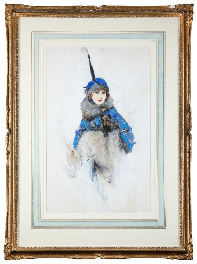 William H. Barribal | Portrait of an elegant lady in a blue coat and ...