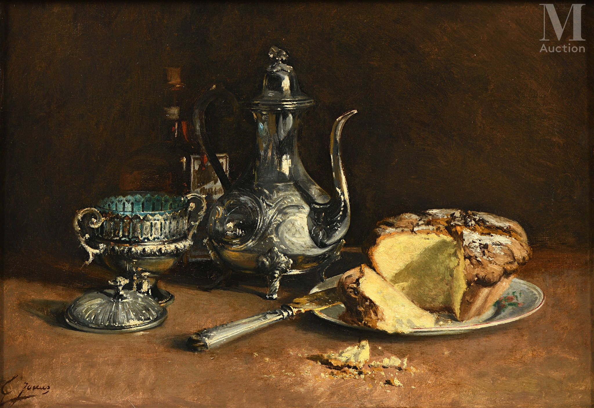 Charles Jouas | Nature morte à l'argenterie et à la brioche | MutualArt