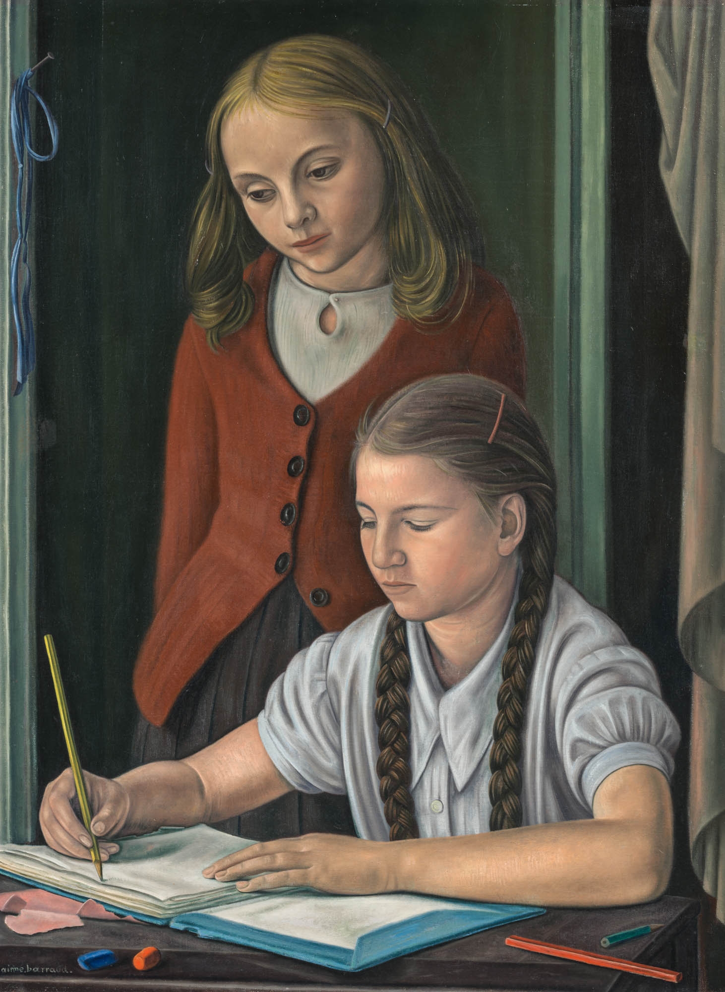 Aime Barraud | Portrait de deux jeunes filles | MutualArt
