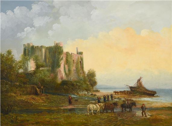 James Francis Danby | Beached boat with fisherfolk bringing the catch ...