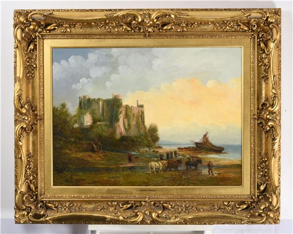 James Francis Danby | Beached boat with fisherfolk bringing the catch ...