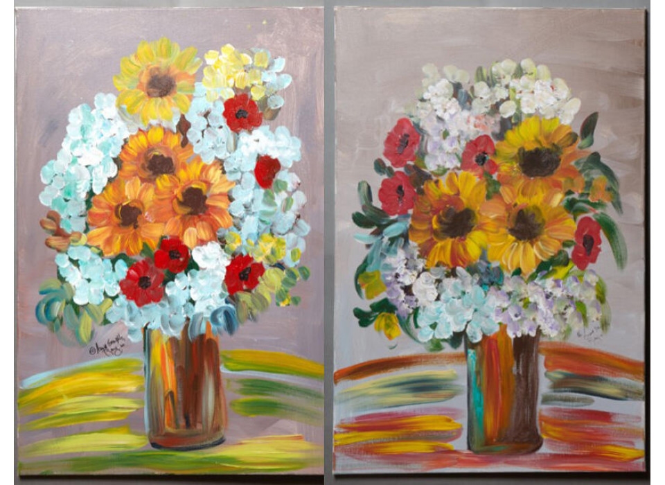 Anna Sandhu Ray | Pair of Floral Still Lifes | MutualArt