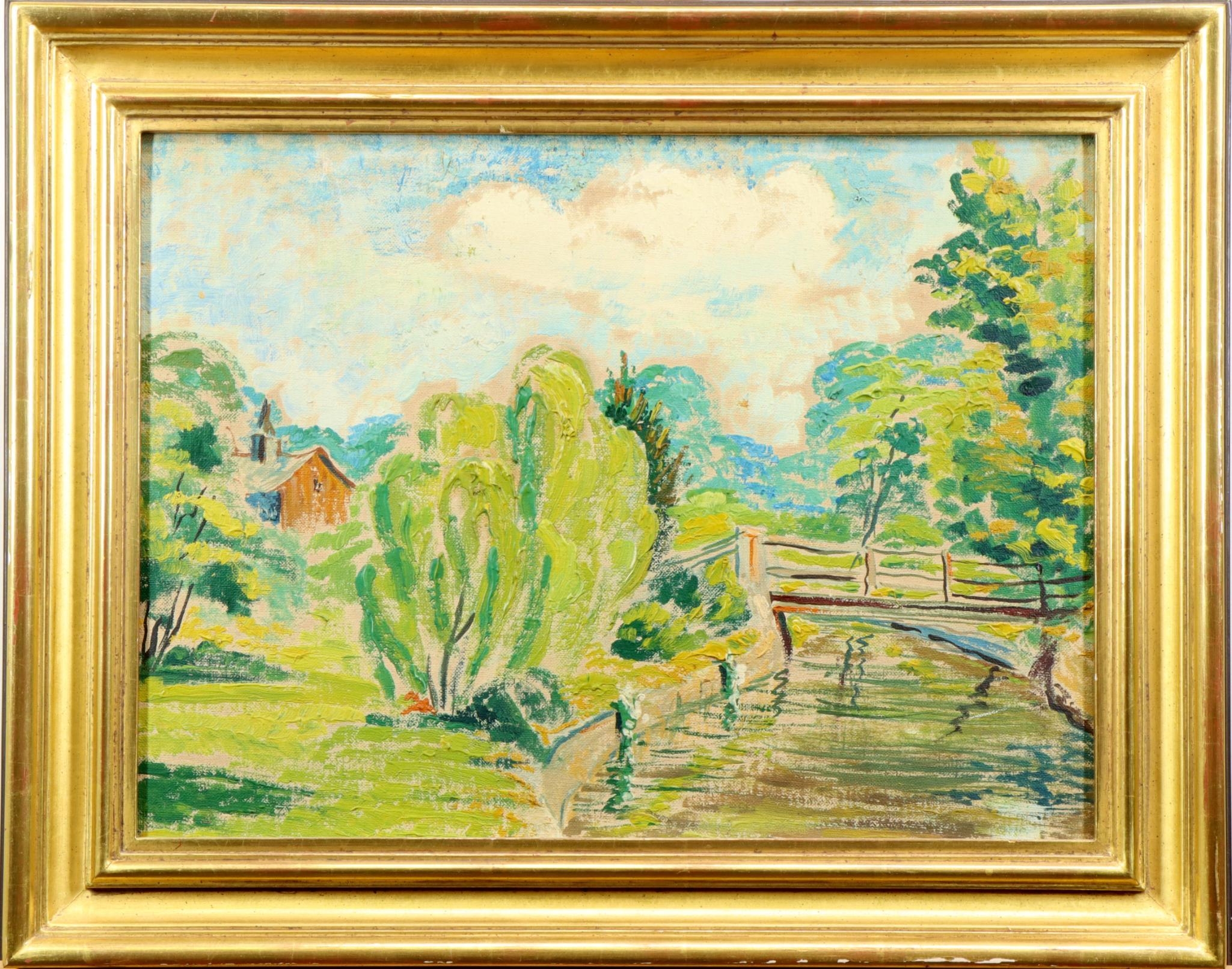 Mary Elizabeth Price | Summer landscape with a stream and barn in the ...