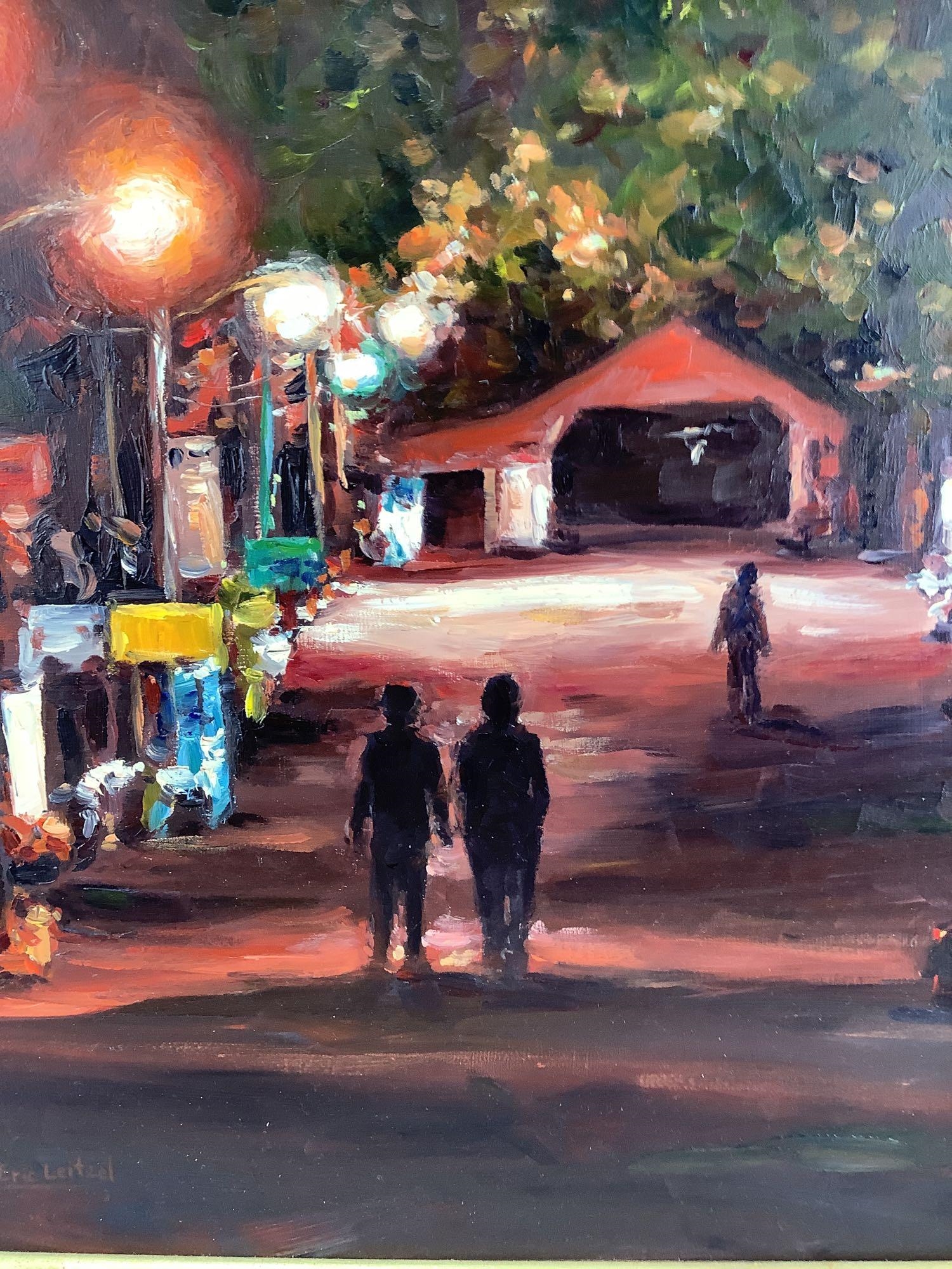Karl Eric Leitzel | Evening urban street scene with figures | MutualArt