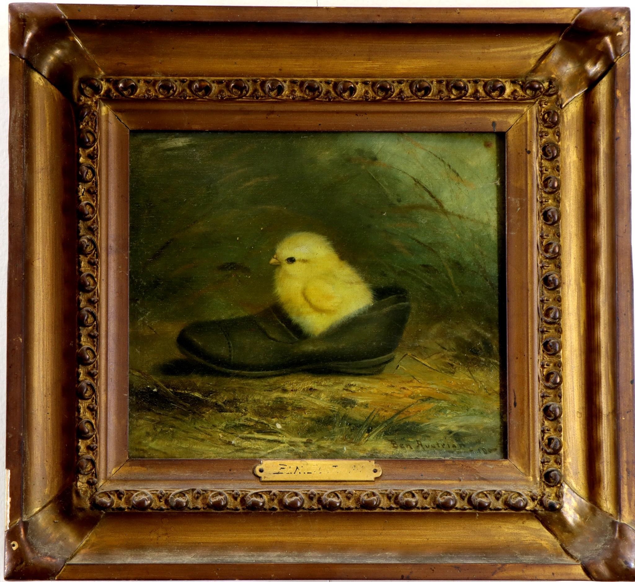 Ben Austrian | A baby chick in an old shoe (1909) | MutualArt