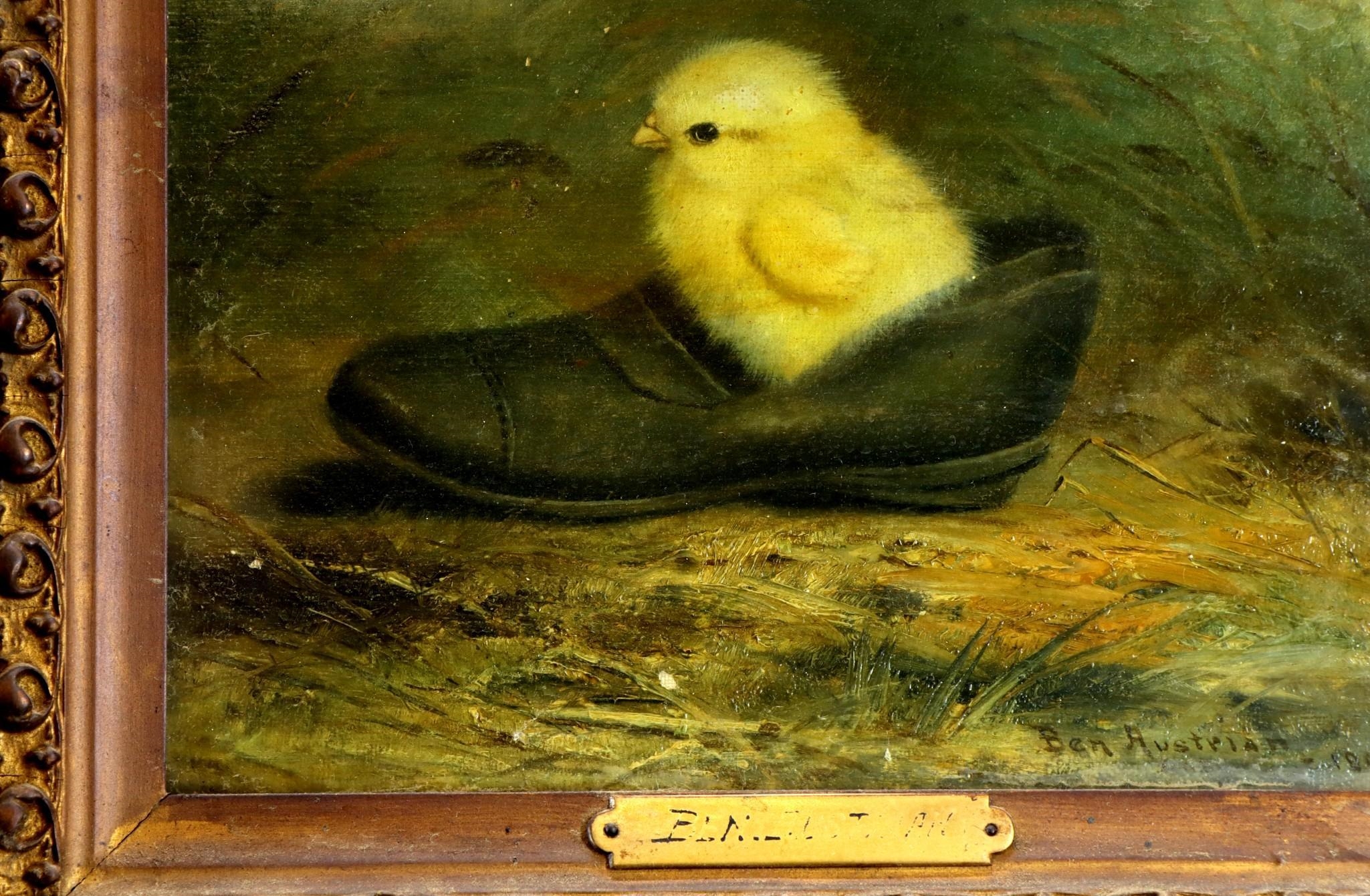 Ben Austrian | A baby chick in an old shoe (1909) | MutualArt