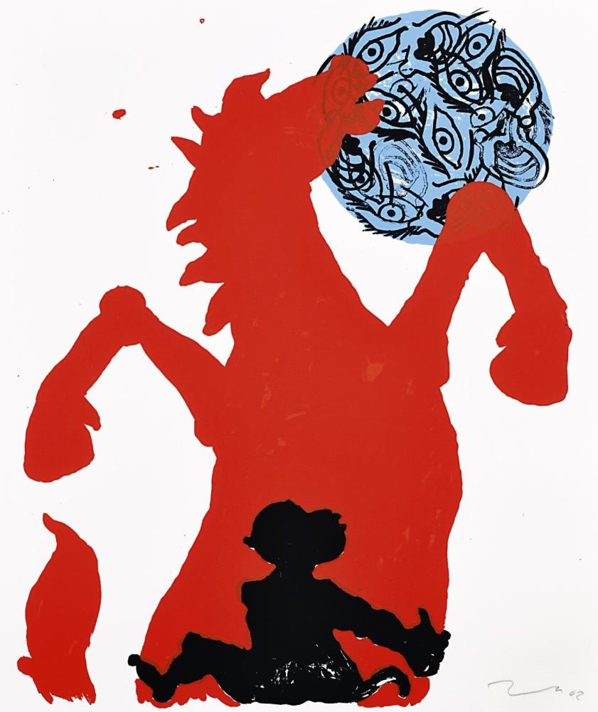 Jörg Immendorff | Rotes Pferd, Affe und Weltkugel (2002) | MutualArt