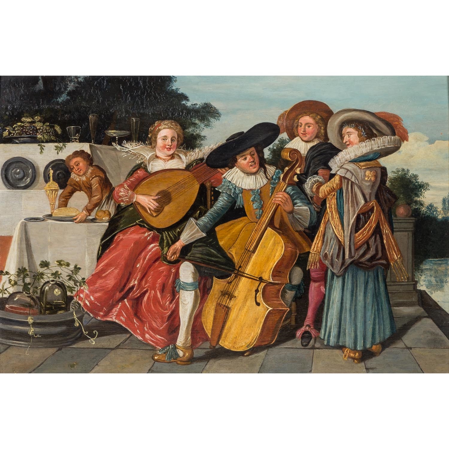 Dirck Hals | Two couples playing music on a terrace | MutualArt
