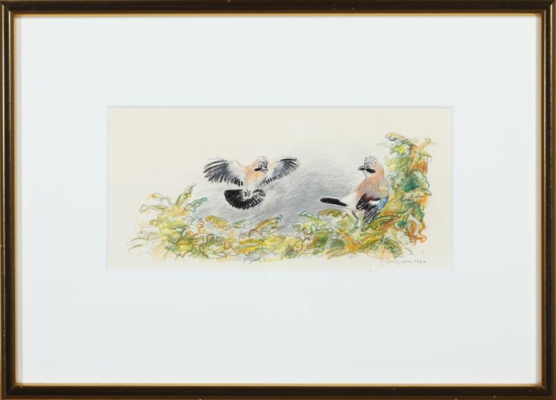 Jens Gregersen | Forest scene with two jays (1984) | MutualArt