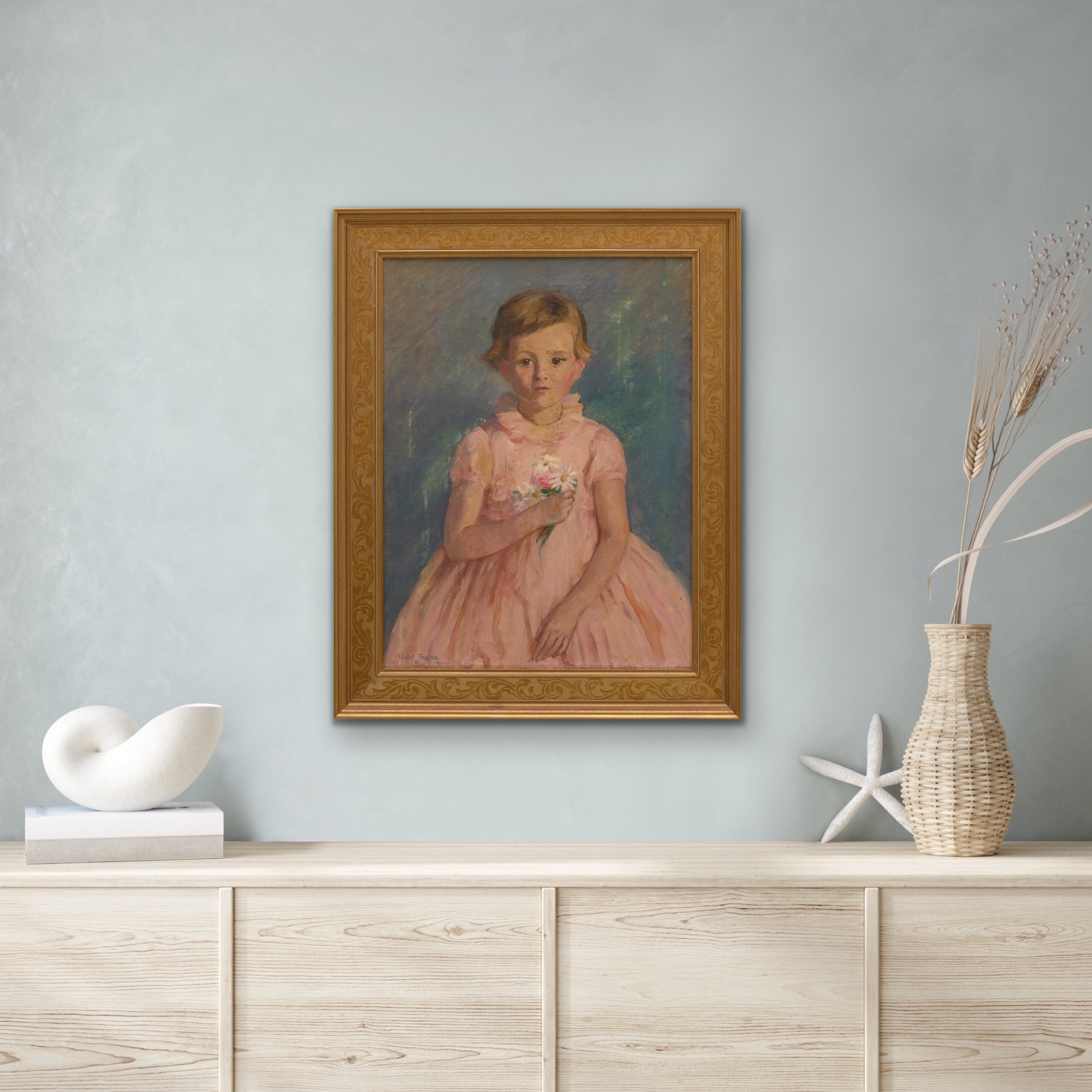 Violet Teague | Portrait of a Girl in a Pink Dress (1933) | MutualArt