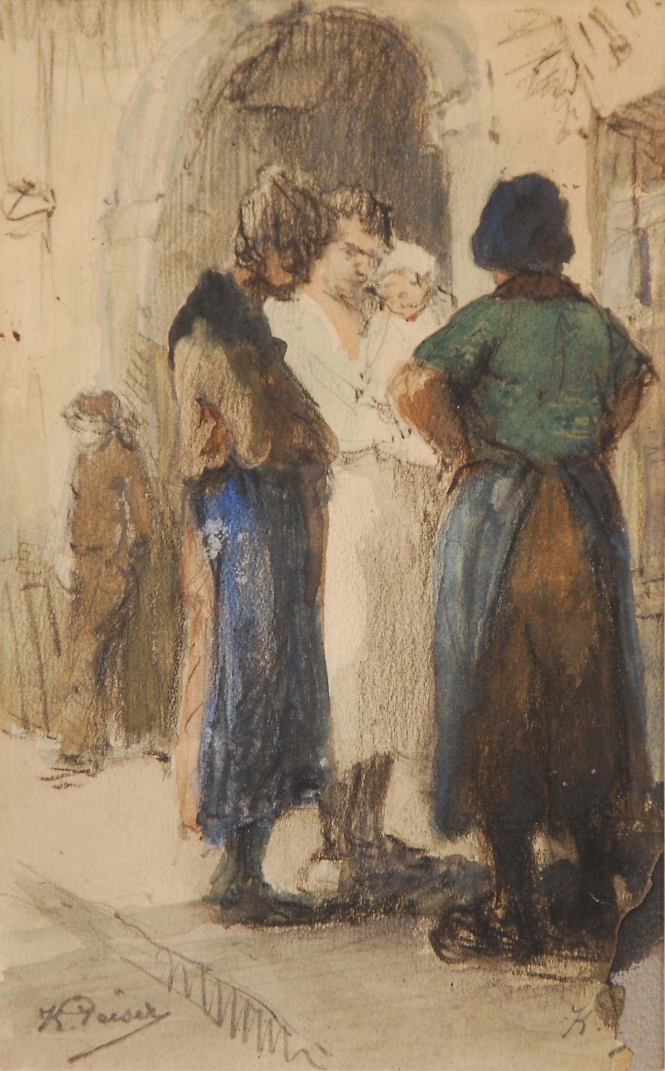 Kurt Peiser | Coin de rue avec femmes et enfant | MutualArt