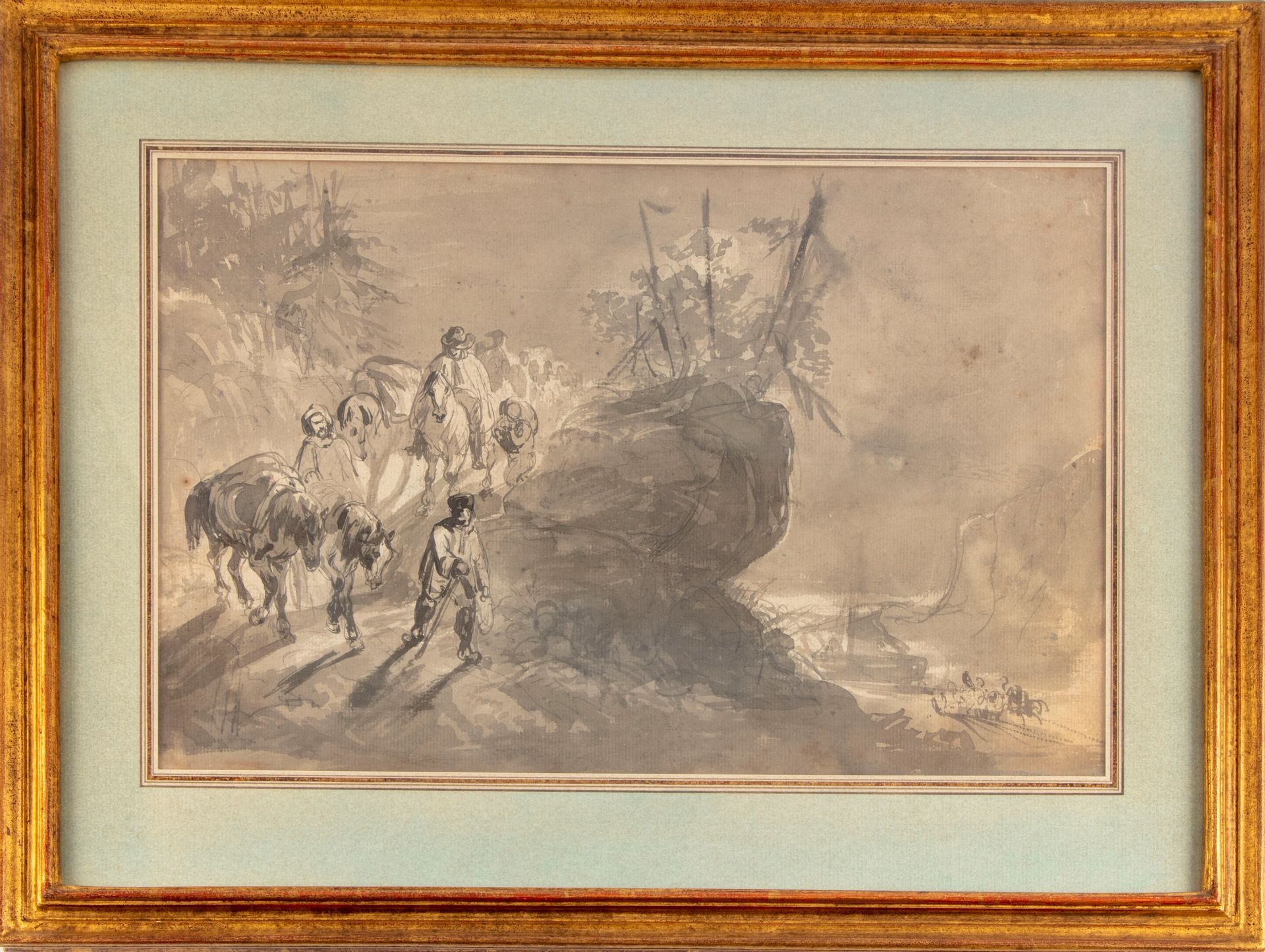 French School, 19th Century | Italian smugglers and their horses in a ...