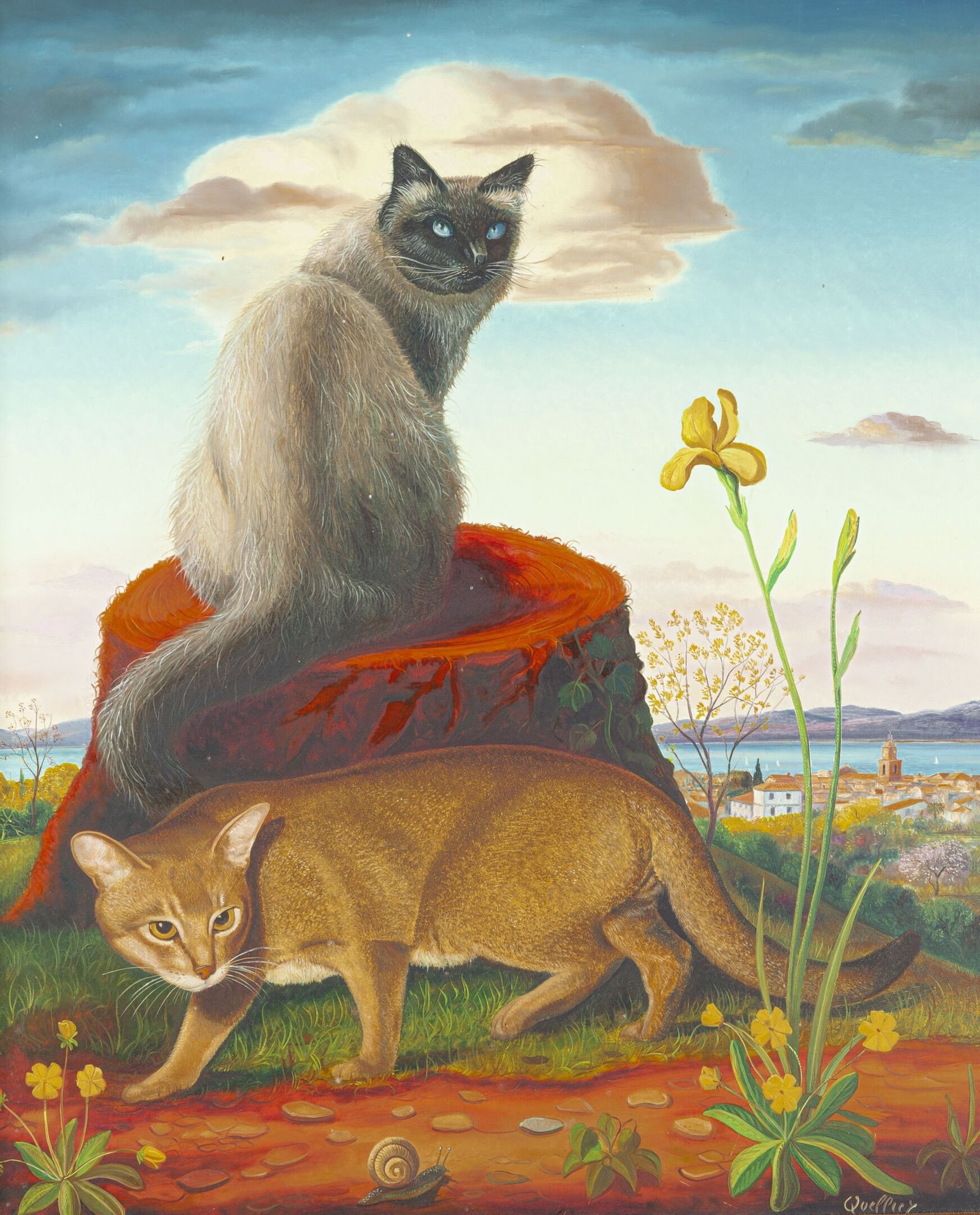 André Quellier | Cats on a background of Saint-Tropez | MutualArt