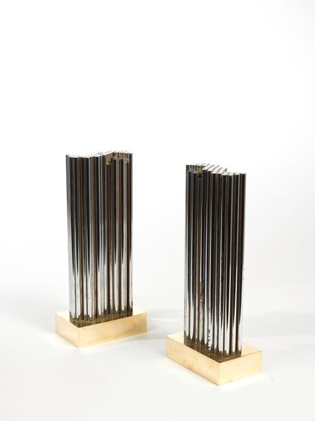 George Mathias | Pair of lighting sculpture in gilded metal. | MutualArt