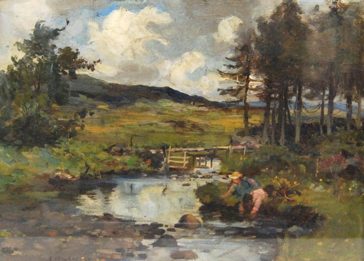 William Stewart MacGeorge | Children beside a river with trees and ...
