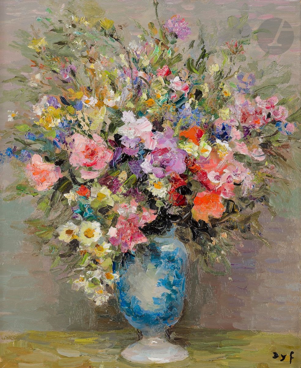 Marcel Dyf | Flowers, white and blue pot | MutualArt