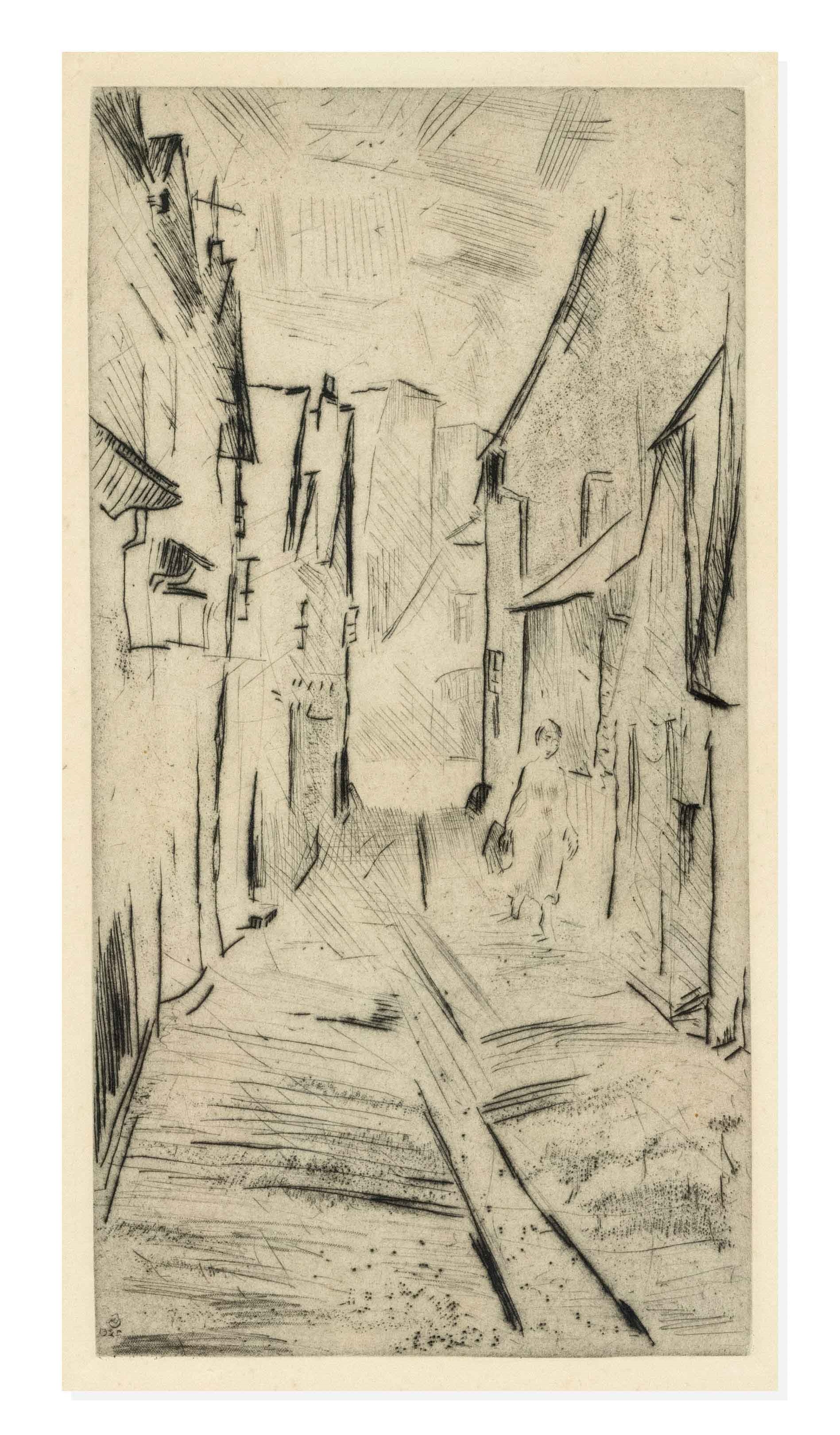 Jan Oeltjen | alley with passer-by (1920) | MutualArt