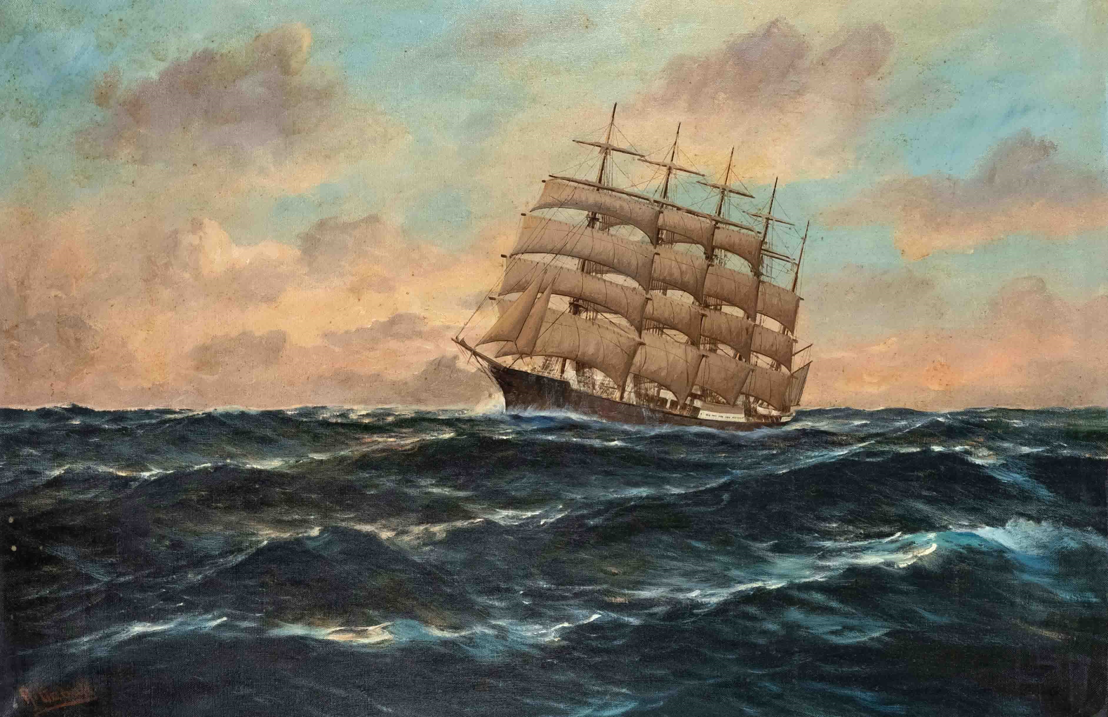 Alfred Gabali | Five-masted full-rigged ship at sea | MutualArt