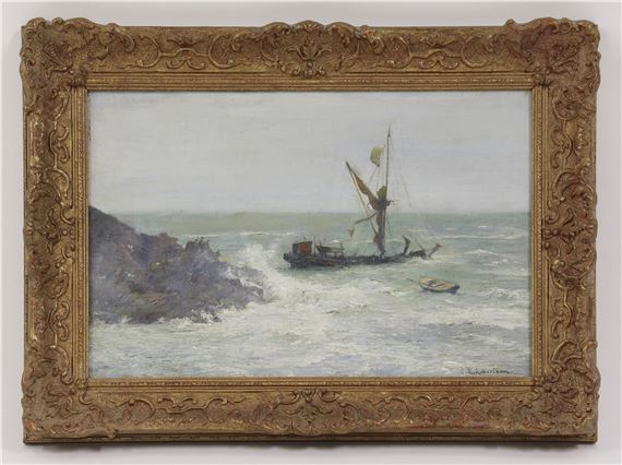 George Edward Robertson | A fishing boat in rough seas off the coast ...