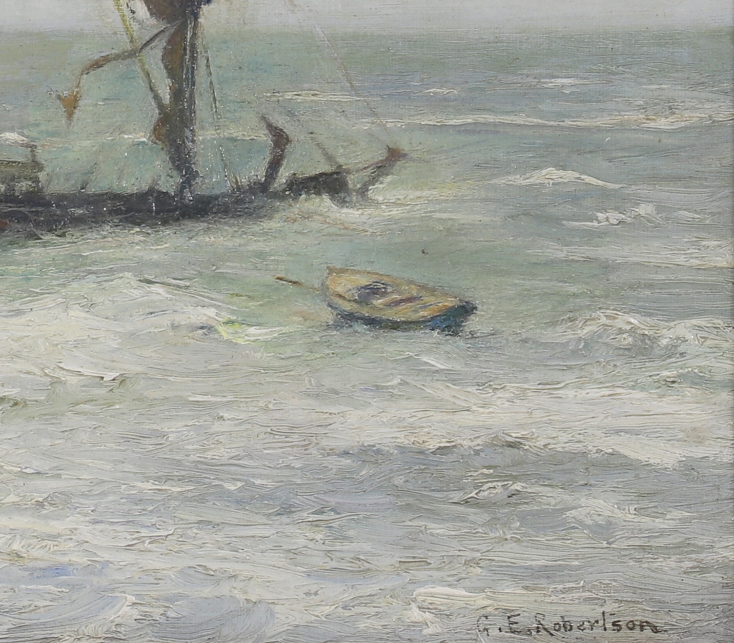 George Edward Robertson | A fishing boat in rough seas off the coast ...