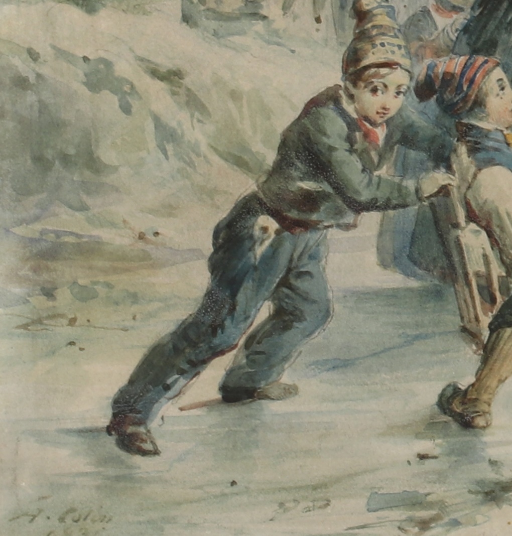 Alexandre-Marie Colin | Children with a sledge on a frozen lake (1835 ...