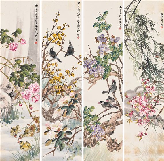 Liu Bin | Four screens of flowers and birds | MutualArt