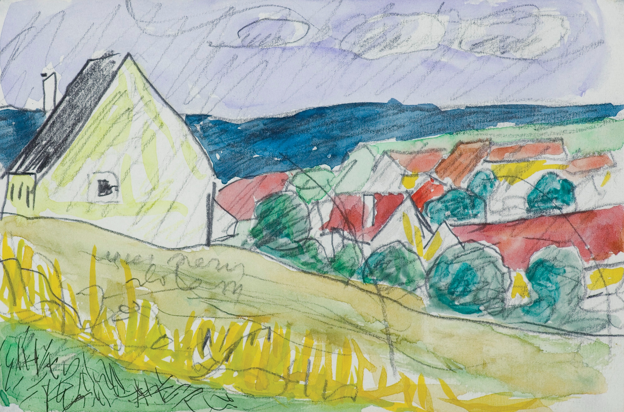 Józef Czapski | WIDOK MIASTECZKA (SZKIC DO OBRAZU) (1970s) | MutualArt