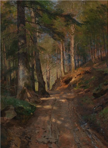Hugo Darnaut | Woodland Path in Dappled Sunlight (1901) | MutualArt