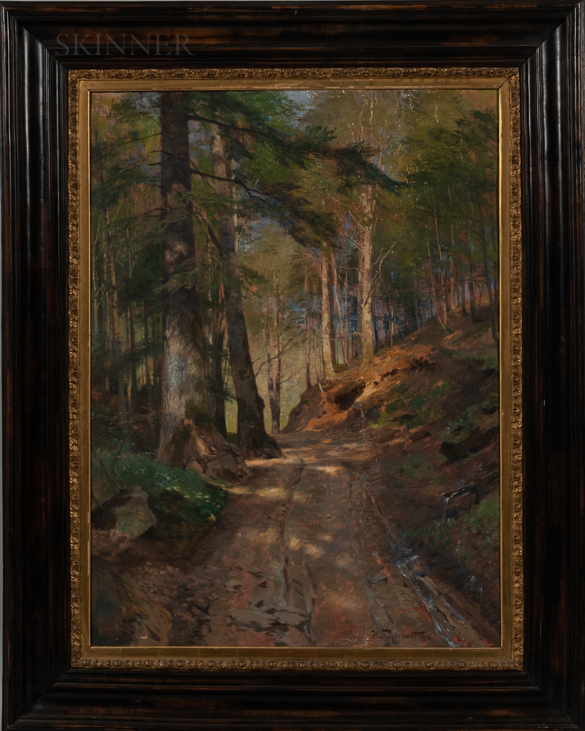 Hugo Darnaut | Woodland Path in Dappled Sunlight (1901) | MutualArt