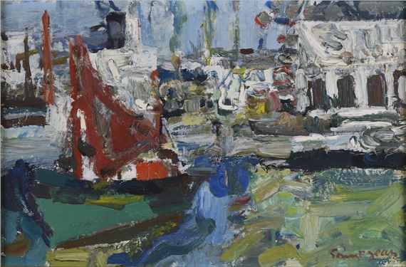 Marcel Saint-Jean | Harbor scene in Honfleur | MutualArt
