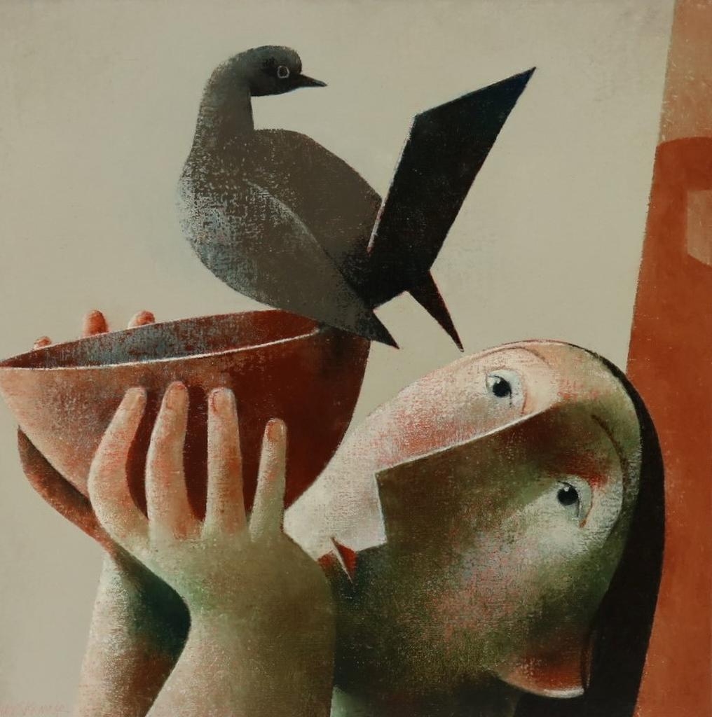 Peter Harskamp | Woman with bowl and pigeon | MutualArt