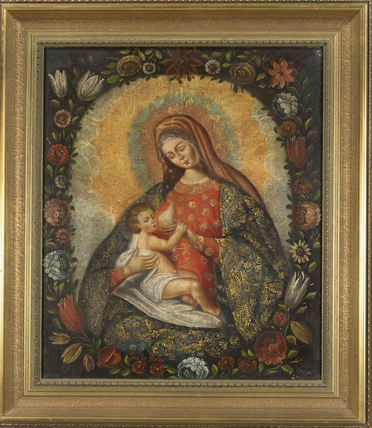 Luis de Riaño | Maria Lactans surrounded by flowers | MutualArt
