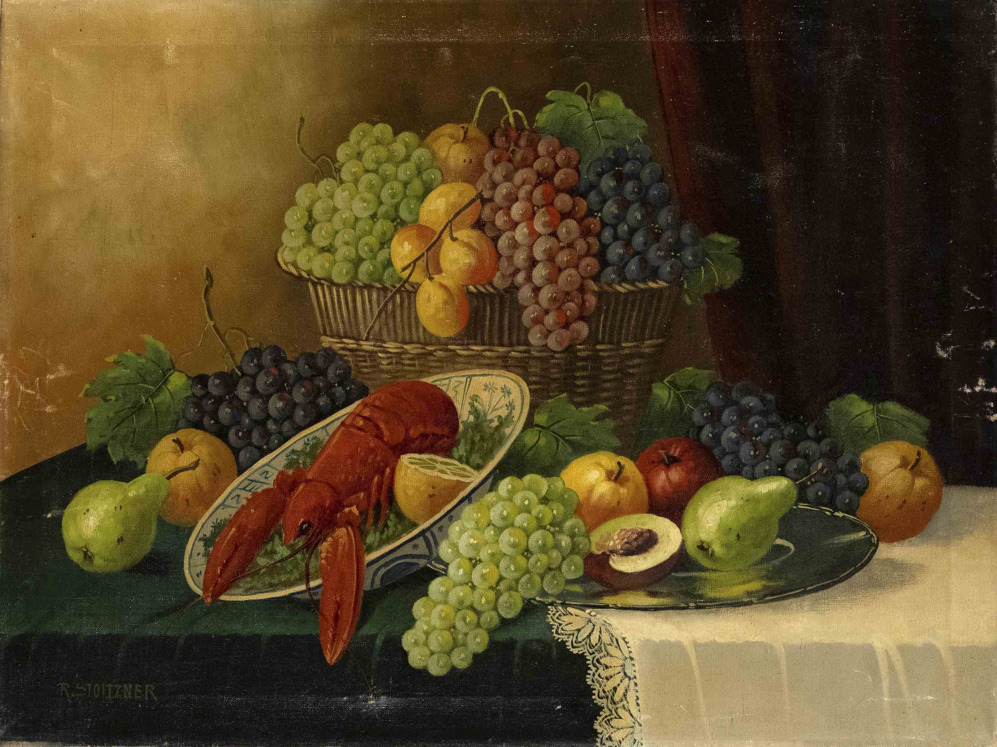 Rudolf Stoitzner | Still life with lobster and fruits | MutualArt