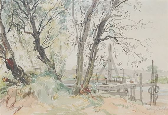 Arthur H. Taylor | - Riverbank with bridge beyond | MutualArt