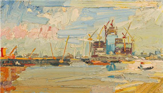 George Rowlett | Canary Wharf Nearing Completion, Sun over Deptford ...