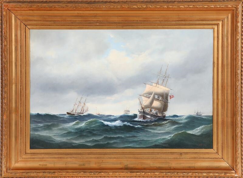 Carl Ludwig Bille | Seascape with sailing ships on open sea (1876 ...