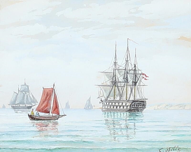 Carl Ludwig Bille | Danish sailing ships off a coast | MutualArt