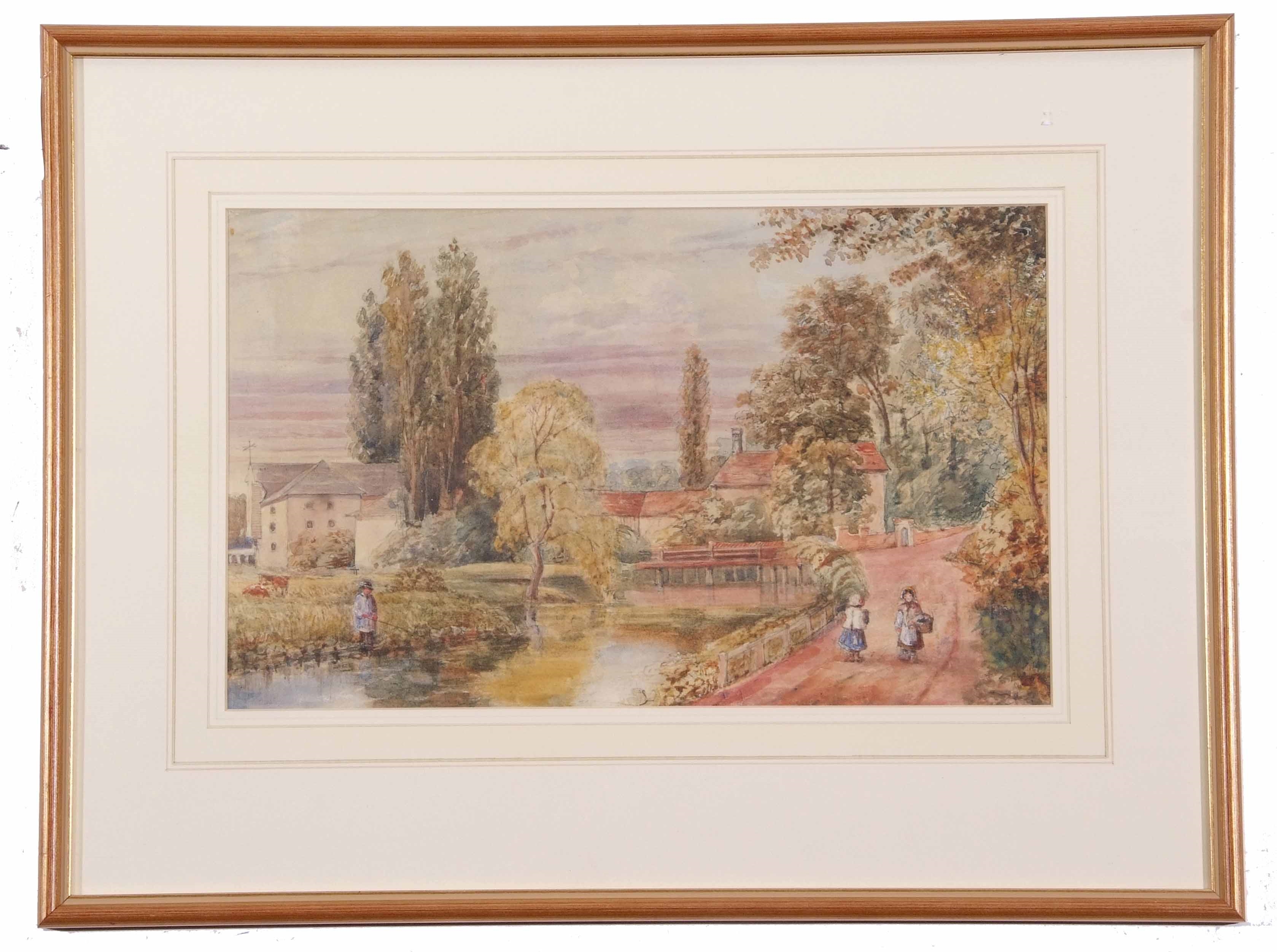 John Joseph Cotman | Landscape with figures along a path and buildings ...