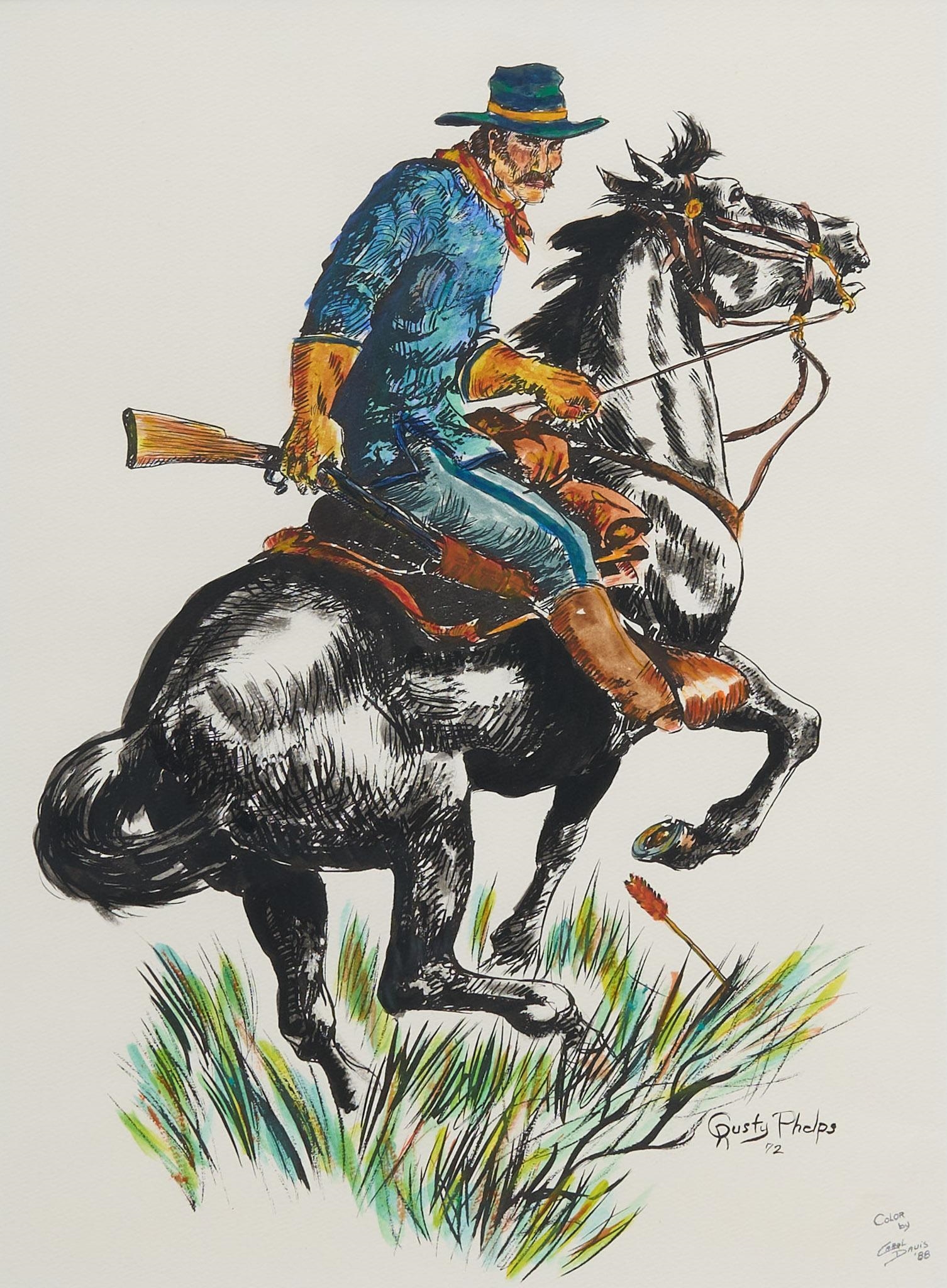 Rusty Phelps | two hand-colored lithograph portraits of cowboy and ...