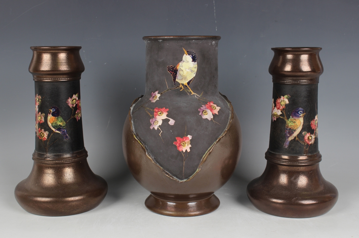 Bretby Pottery | A garniture of three Bretby pottery Cloisonné Ware ...