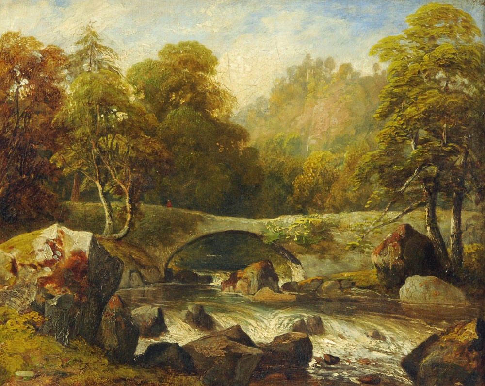 Sam Bough | Bridge over river with figure | MutualArt