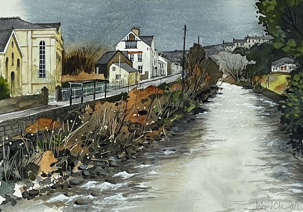 John Cleal | Chapel and houses on river bank | MutualArt