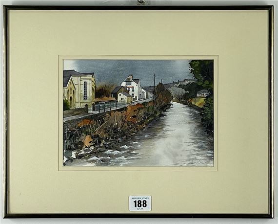 John Cleal | Chapel and houses on river bank | MutualArt