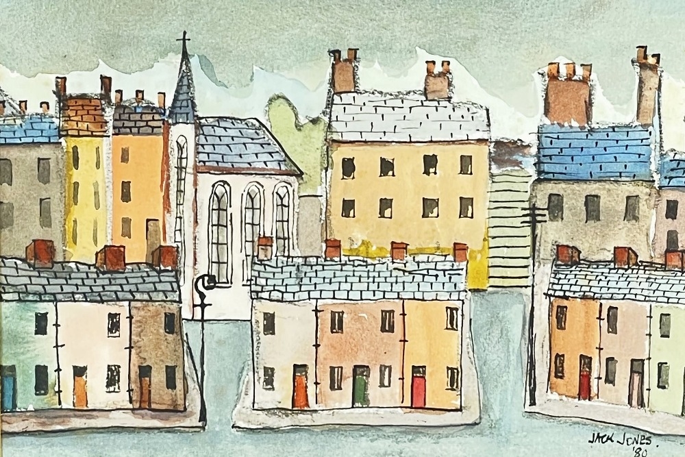 Jack Jones | Terraced houses with chapel (1980) | MutualArt