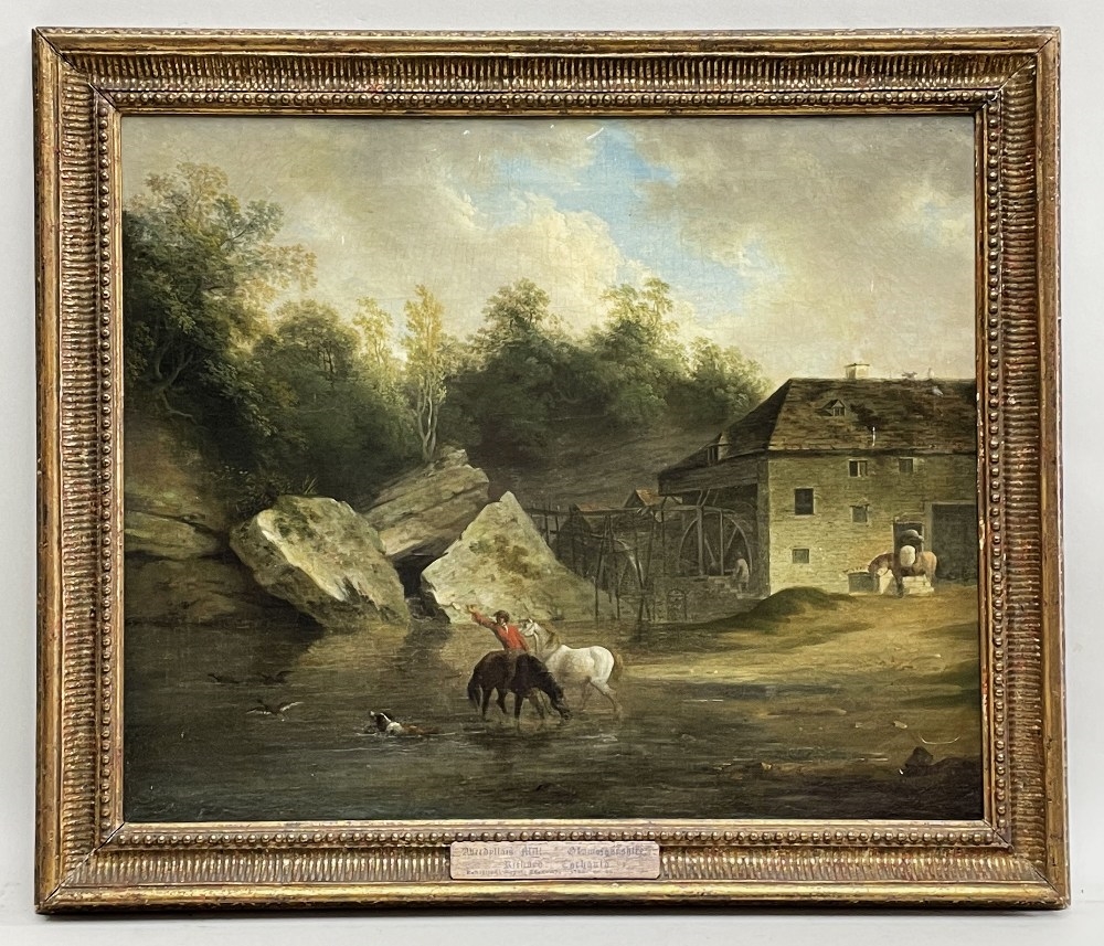 Richard Corbould | Dynamic scene of boy on horseback in a pond with ...