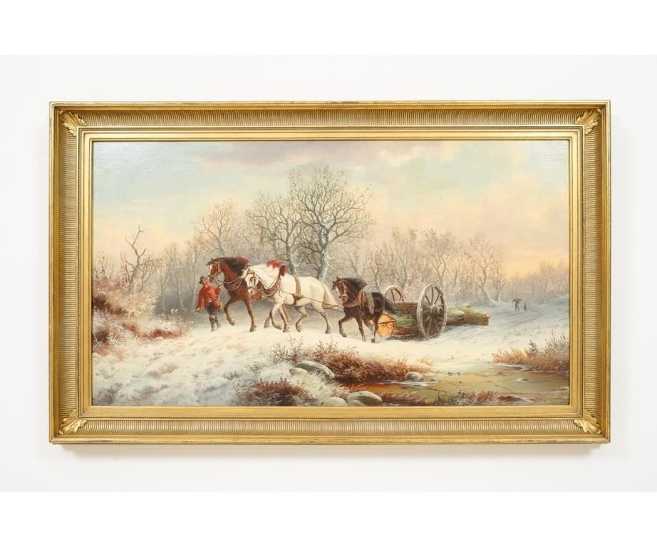John J. Zang | Winter scene with horses pulling a log | MutualArt