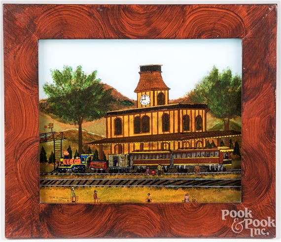David W. Gottshall | Reverse painting on glass of a train station ...